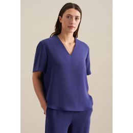 Seidensticker Damen Shirtbluse "Schwarze Rose"blau, Gr. 48, unifarben, 100% Polyester, Blusen, Kurzarm V-Neck Uni