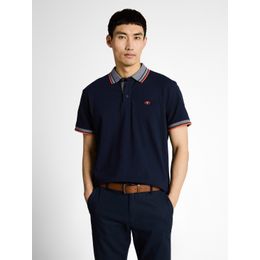 Tom Tailor Herren Poloshirt, blau, Gr. L, kontrastfarbene Details, unifarben, Single Jersey, Obermaterial: 95% Baumwolle, 5% Elasthan, Shirts, mit