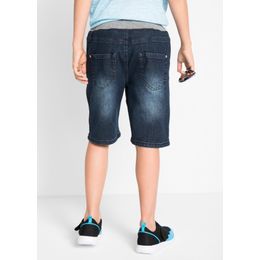 bonprix Jungen Bermudasdunkelblau denim, Gr. 164, Obermaterial: 98% Baumwolle, 2% Elasthan, Hosen, mit elastischem Bund und Bindeband, Regular Fit,