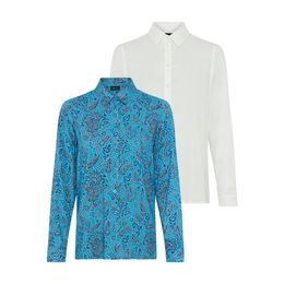 Laura Scott Damen Hemdbluse, blau, Gr. 38, gemustert, Web, Obermaterial: 100% Viskose, Blusen, Langarm, aus Viskose, 1x uni und 1x bedruckt