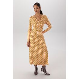 Damen Midikleid, gelb, Gr. 46, Aniston SELECTED, bedruckt, gebl&uuml;mt, gemustert, Single Jersey, Obermaterial: 95% Viskose, 5% Elasthan, Kleider, mit