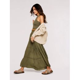Apricot Damen Maxirock "Slub Shimmer Belt Maxi Skirt", gr&uuml;n, Gr. 36, unifarben, Obermaterial: 65% Viskose CV. 35% Nylon NY., R&ouml;cke, mit Flechtg&uuml;rtel