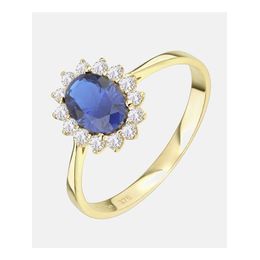 Vanlere Cluster-Ring aus 375 Gelbgold mit Zirkonia mit Saphir | Gr.: 58