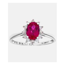 Diamant L'&eacute;ternel Cluster-Ring aus 375 Wei&szlig;gold mit 0.25 Karat Diamant mit Rubin | Gr.: 50