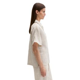 Marc O'Polo MARC O'POLO Damen Kurzarmbluse "mit garngef&auml;rbtem Streifenmuster"medium braun, Gr. 46, gestreift, Obermaterial: 100% Leinen, Blusen