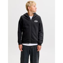 Jack & Jones Kinder Kapuzensweatjacke "JJAERO SWEAT ZIP HOOD JNR"schwarz, Gr. 152, JACK & JONES JUNIOR, bedruckt, angeraute Sweatware, Obermaterial: 60%