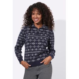 Casual Looks Damen Troyer "Troyer", blau, Gr. 46, gemustert, mehrfarbig, 100% Baumwolle, Pullover