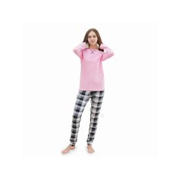 LOREZA M&auml;dchen Schlafanzug zweiteilig Set Langarm - Basic Kariert | Gr.: 128/134