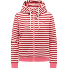 Ragwear Damen Sweatjacke "Parya Stripes", rot, Gr. M, Material: 50% Baumwolle, 50% Elasthan, Sweatjacken, gestreifte Damen Zipp-Jacke mit s&uuml;&szlig;er