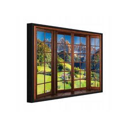 WALLARENA Bild mit Rahmen 3D-Fenster in Gr&uuml;n | Gr.: 70 x 100 cm