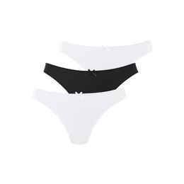 Damen String, PETITE FLEUR BY LASCANA, Gr. 44, schwarz-wei&szlig;, Microtouch, Obermaterial: 87% Polyamid, 13% Elasthan, Unterhosen, mit blumiger Spitze
