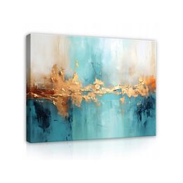 WALLARENA Leinwandbild Abstrakt in Golden Bilder Wandbild | Gr.: 120 x 80 cm