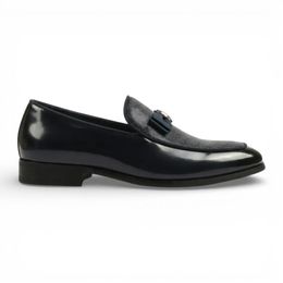 Schwarze Herren-Loafer mit strukturierter Vorderseite und ikonischer Schnalle und Schleife