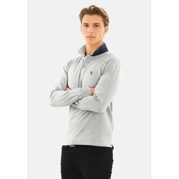U.S. Polo Assn. Longsleeve USJayson &ndash; Herren Langarm Poloshirt mit Logo-Stickerei in Grau-Navy | Gr.: 3XL