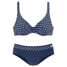 Lascana Damen B&uuml;gel-Bikini, blau, Gr. 40, gepunktet, Polyamid, Bikini-Sets, mit modischen Punkten