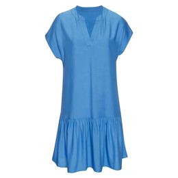 s.Oliver Damen Blusenkleid "mit Volant am Rock"blau, Gr. 36, unifarben, Web, Obermaterial: 100% Viskose, Kleider, luftiges Tunikakleid,