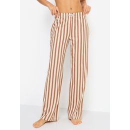 LSCN BY LASCANA Damen Pyjamahose, Gr. 36, braun, Single Jersey, Obermaterial: 50% Baumwolle, 50% Viskose, gestreift, mehrfarbig, Hosen, mit weitem