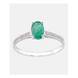 Diamant L'&eacute;ternel Verlobungsring aus 375 Wei&szlig;gold mit Diamant mit Smaragd | Gr.: 58