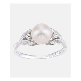 Diamant L'&eacute;ternel Ring aus 375 Wei&szlig;gold mit 0.03 Karat Diamant mit Perle | Gr.: 53