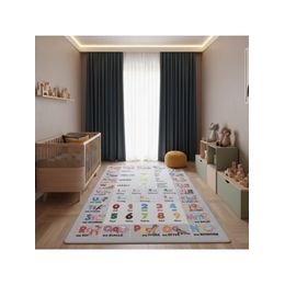 KADIMA DESIGN Kinderteppich Waschbar Alphabet-Zahlen-Tiere TRAUN Strapazierf&auml;hig | Gr.: 100 x 150 cm