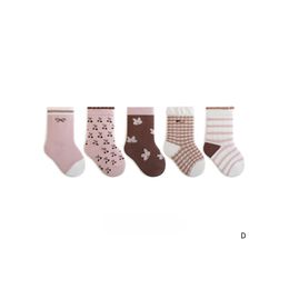 MUNADUNA 5er-Pack Kindersocken mit s&uuml;&szlig;em H&auml;schen-Motiv in Rosa-Kaffee | Gr.: 17-18