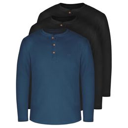 Normani 3x Herren Langarmshirts Neuville in Marine/Schwarz/Schwarz | Gr.: L