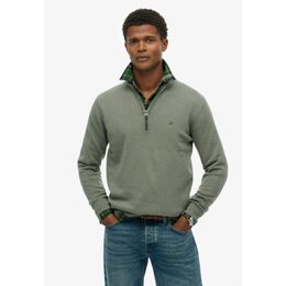 Superdry Herren Troyer "ESSENTIALS COTTON HALF ZIP", gr&uuml;n, Gr. L, meliert, Strick, Obermaterial: 100% Baumwolle, Pullover, aus Baumwolle, Slim Fit,