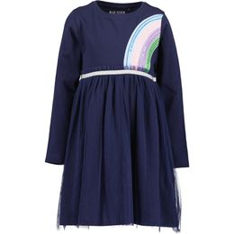 Blue Seven M&auml;dchen Jerseykleid, blau, Gr. 128, bedruckt, unifarben, Single Jersey;T&uuml;ll, Obermaterial: 95% Baumwolle, 5% Elasthan, Kleider, mit