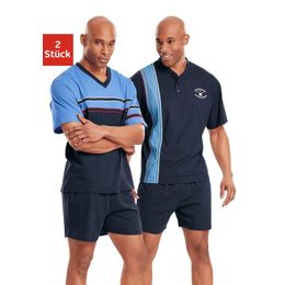Le Jogger Herren Pyjama, Gr. 48, blau, Single Jersey, Obermaterial: 100% Baumwolle, unifarben, Basic, Homewear-Sets, kurzer Schlafanzug mit