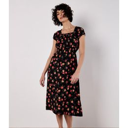 Apricot Damen Midikleid "Vintage Milkmaid Midikleid", schwarz, Gr. 40, gebl&uuml;mt, gewebt, Obermaterial: 100% Viskose CV., Kleider, mit Smokdetails