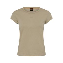BOSS Orange Damen Kurzarmshirt "Ecute Premium Damenmode", beige, Gr. M, unifarben, Feinripp, Obermaterial: 98% Baumwolle, 2% Elasthan, Shirts, Slim