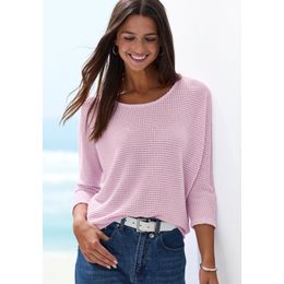 Vivance Damen 3/4-Arm-Shirt "mit sommerlicher Waffelstruktur", lila, Gr. 32, Strukturmuster, leicht transparent, unifarben, Strick, Obermaterial: 64%