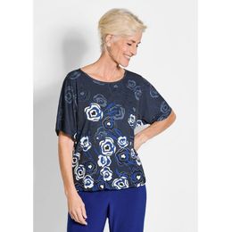 GOLDNER Florales Oberteil in Blau mit Halbarm in marine / wei&szlig; / gebl&uuml;mt | Gr.: 42