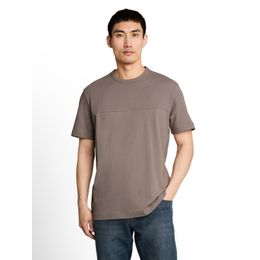 Tom Tailor Herren Kurzarmshirt, braun, Gr. M, unifarben, Single Jersey, Obermaterial: 100% Baumwolle, Shirts, Sommershirt mit Struktur-Details