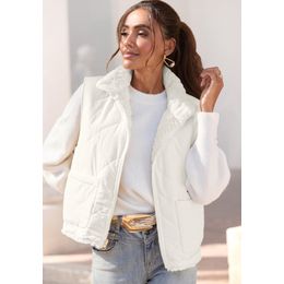 Lascana Damen Wendeweste, beige, Gr. 36, unifarben, Web, Obermaterial: 100% Polyester, Westen, wendbare Steppweste mit flauschigem Fellimitat