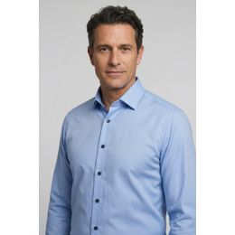 OLYMP Herren Langarmhemd "Luxor 24/Seven modern fit Jerseyshirt", blau, Gr. 45, Jersey, Obermaterial: 92% Baumwolle, 8% Elasthan, Hemden, mit