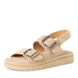 Tamaris Damen Keilsandalette, Gr. 40, beige, Leder, Schuhe, Riemchensandale, Sommerschuh im modischen Look