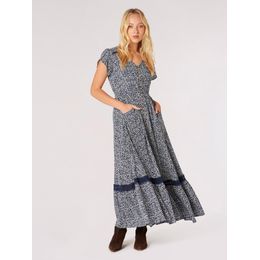 Apricot Damen Druckkleid "Gemustertes Maxikleid", blau, Gr. 38, gemustert, gewebt, Obermaterial: 100% Viskose CV., Kleider, mit bestickter Bord&uuml;re
