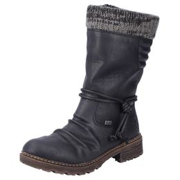 Rieker Damen Winterstiefel, Gr. 39, schwarz, Lederimitat, Textil, Schuhe, Winterboots, Blockabsatz, TEX-Membran, mit gestricktem Schaftrand