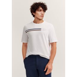 Bugatti Herren T-Shirt, wei&szlig;, Gr. M, unifarben, 100% Baumwolle, Shirts, Modern Fit mit Print