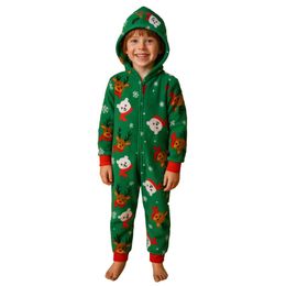 United Labels X-MAS Jumpsuit mit Kapuze Rentier Eisb&auml;r Overall Pyjama Schlafanzug in gr&uuml;n | Gr.: 98/104