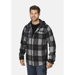 Herren Kapuzenhemd "HUNTER Workwear Arbeitshemd mit Kapuze", grau, Gr. XXL, HERO by John Medoox, Fleece, 100% Polyester, Hemden, Arbeitshemd mit