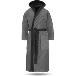 Normani Unisex Baumwoll Bademantel mit Kapuze Izmit in Grau/Schwarz | Gr.: M