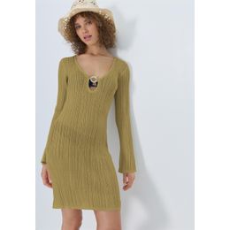 LSCN BY LASCANA Damen Strandkleid, gr&uuml;n, Gr. 46, leicht transparent, unifarben, Strick, Obermaterial: 82% Viskose, 18% Polyester, Kleider,