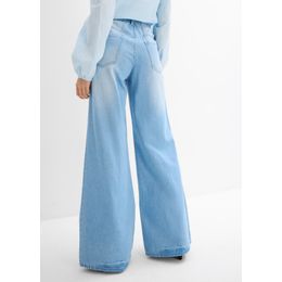 bonprix Damen Weite Jeanshellblau denim used, Gr. 40, Obermaterial: 100% Baumwolle, Jeans, weite Passform, 5-Pocket-Design, elastischer Bequembund,