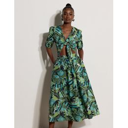 Apricot Damen Midirock "Midirock mit tropischem Blatt-Patchwork", blau, Gr. 40, bedruckt, gewebt, Obermaterial: 100% Baumwolle CO., R&ouml;cke, und