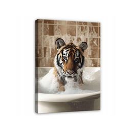 WALLARENA Leinwandbild Tiger in Beige | Gr.: 40 x 30 cm