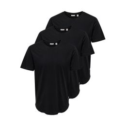Only & Sons ONLY & SONS Herren T-Shirt "ONSMATT LONGY SS TEE 3-PACK", schwarz, Gr. M, unifarben, Jersey, Obermaterial: 100% Baumwolle, Shirts, Baumwolle, relaxed