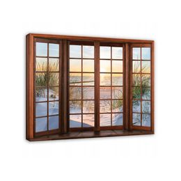 WALLARENA Leinwandbild 3D-Fenster in Beige | Gr.: 60 x 40 cm