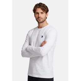 U.S. Polo Assn. Longsleeve USAaron &ndash; Herren Langarmshirt mit Logo-Stickerei in Weiss-Navy | Gr.: XXL